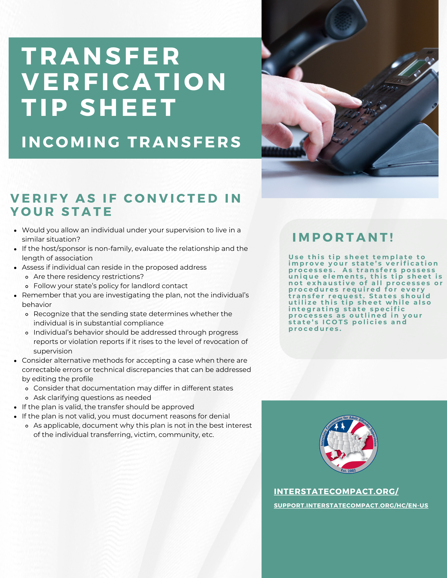 Transfer Verification Tips – ICAOS Support