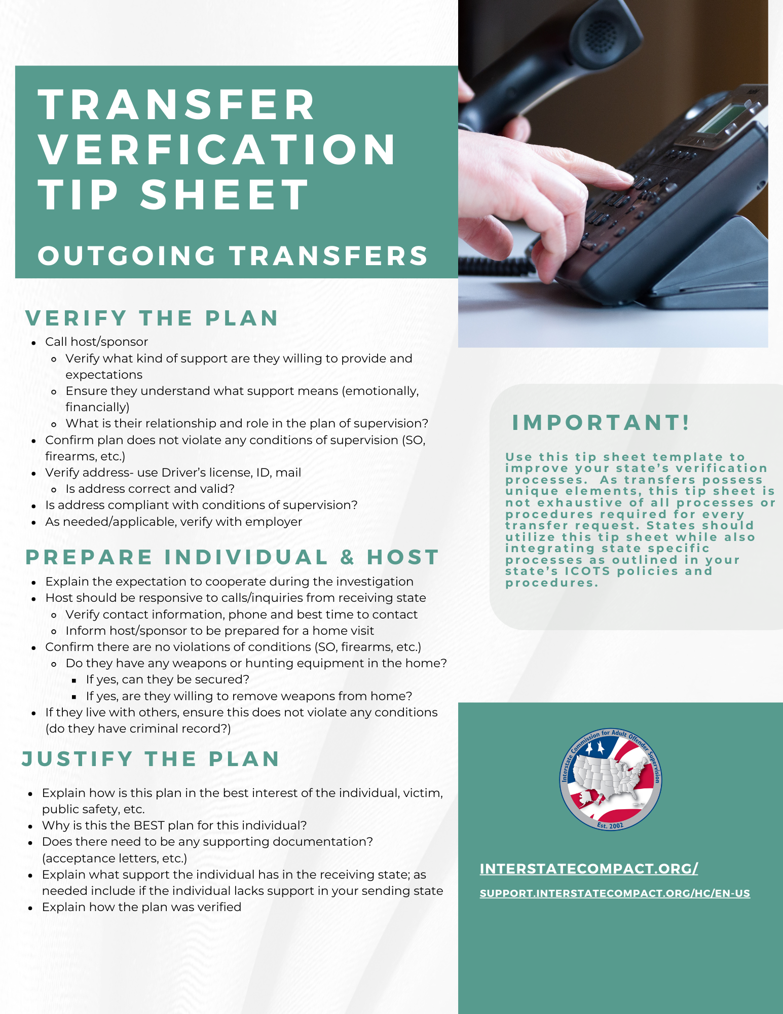 Transfer Verification Tips – ICAOS Support