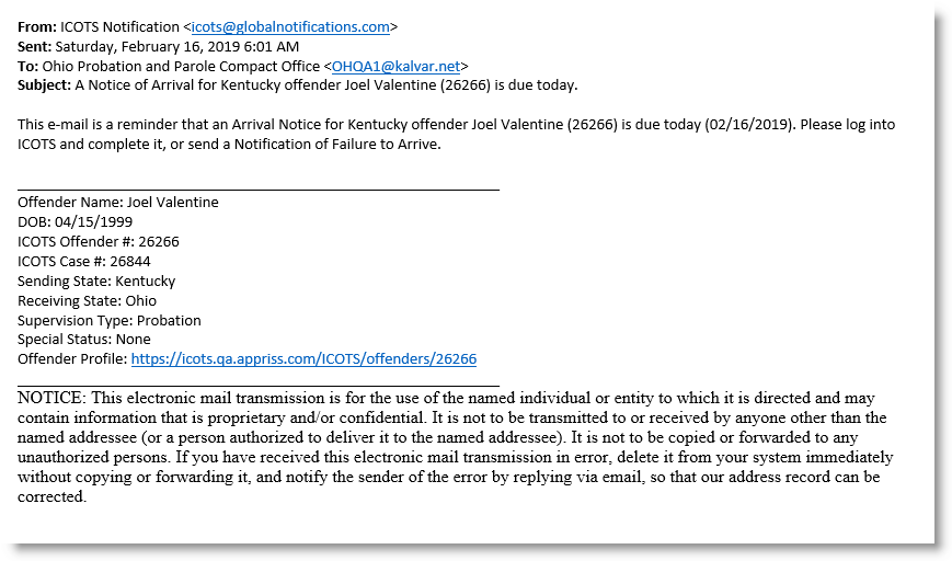 Notice of Departures & Arrivals – ICAOS Support
