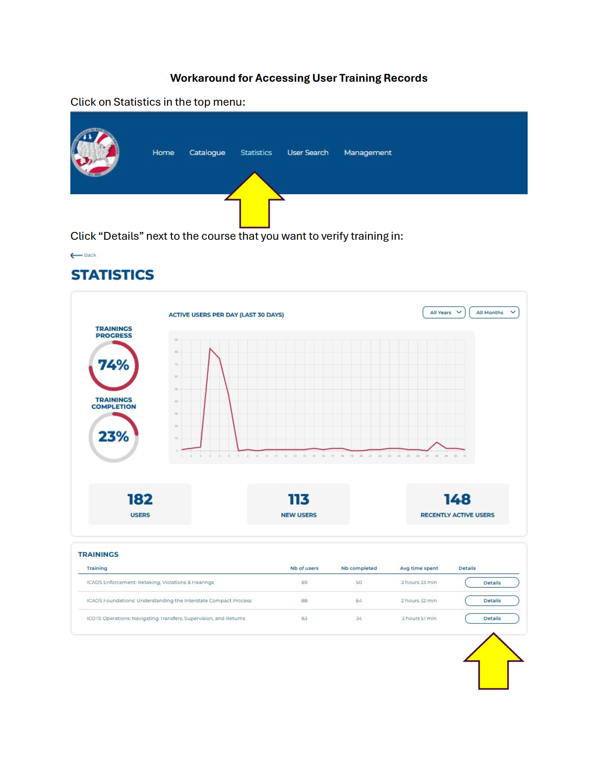Workaround for Accessing User Training Progress – ICAOS Support