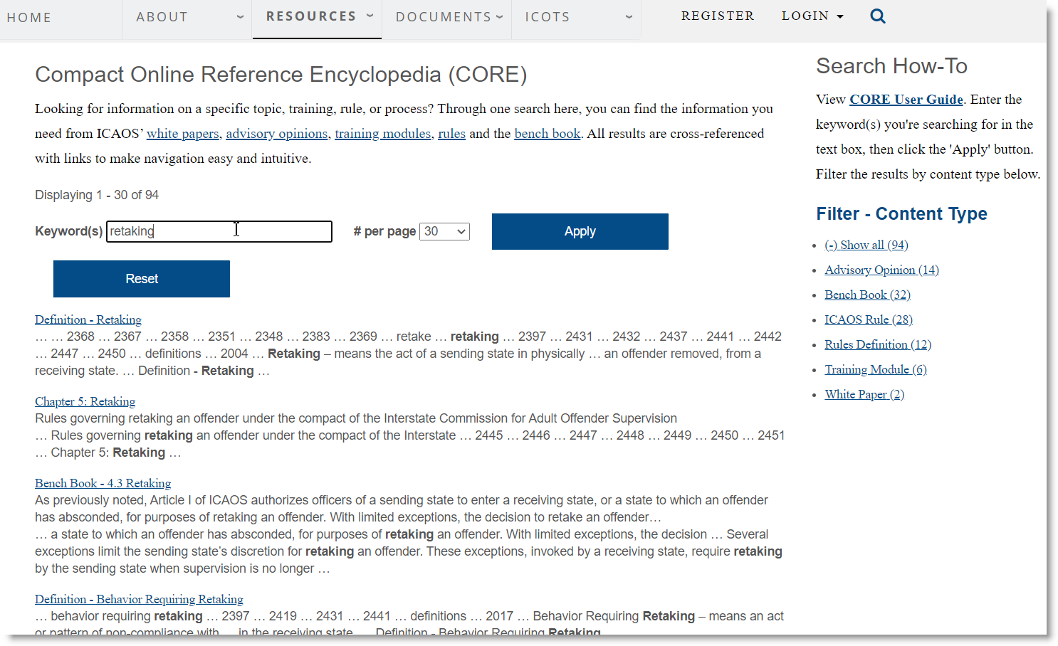 Compact Online Reference Encyclopedia (CORE) - User Guide – ICAOS Support